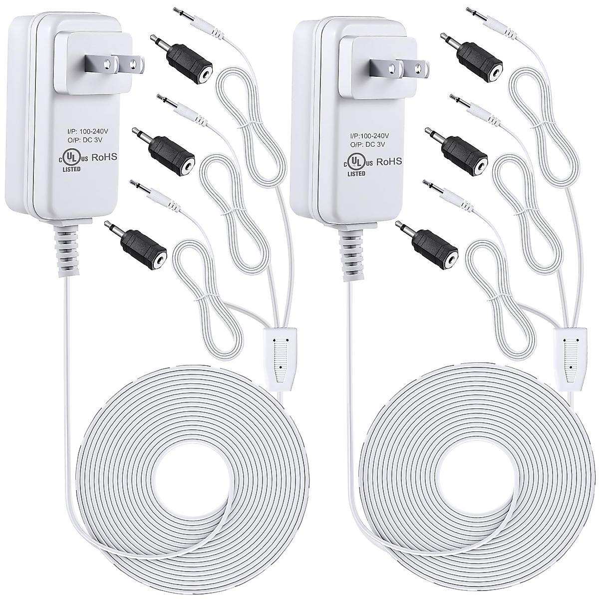 Sumind 2 Pack AC DC Power Adapter Compatible with Department 56 Village Accessories, 3V Power Cord, 3 Black Selectable Plugs for Christmas Halloween Village House Lantern Street Lamp Accessories