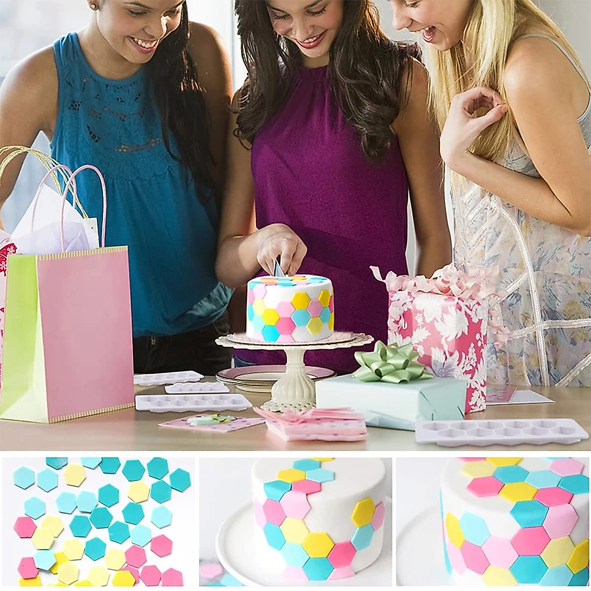 9 Pcs Cookie Fondant Cutter, 3 Shapes Geometric Biscuit Cutter Fondant Impression Mat for Cake Making Fondant Cookie