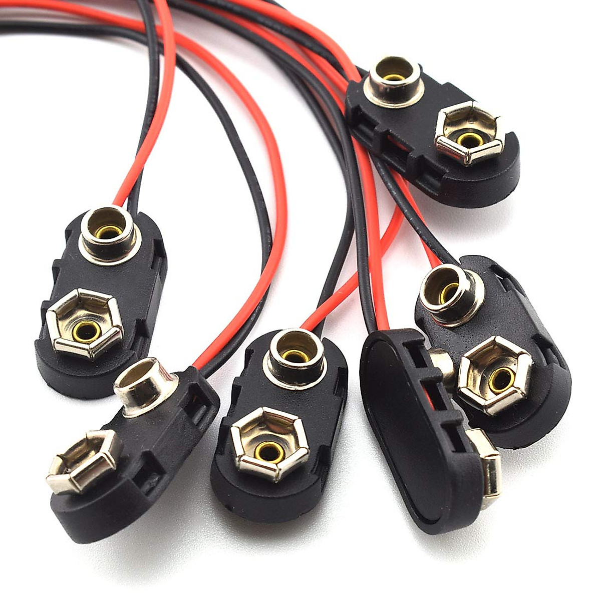 9V Battery Snap Connector, SDTC Tech 6pcs Battery Button Clips with Wire Leads (Black Hard Shell)