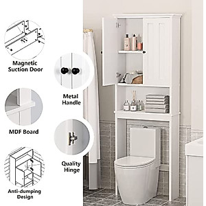 Angel Sar Over The Toilet Storage Cabinet, Space-Saving Bathroom Shelf, Bathroom Organizer with Open Shelf and Doors, White1