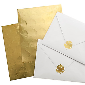 Whaline 500Pcs Gold Foil Monstera Stickers Self-Adhesive Monstera Leaves Seal Stickers Tropical Plant Leaf Label Decals for Greeting Invitation Cards Envelope Sealing Birthday Gift Wrapping Supplies