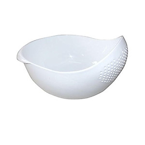 Japanese Design 2.1Qt (2L) Rice Washer Strainer Colanders for Vegetable, Bean, Fruit, Pasta (Small, White)