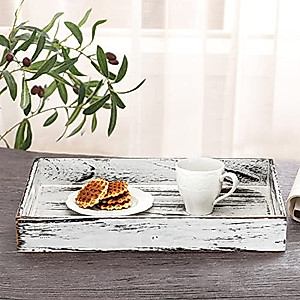 16 x 11 Inches Solid Wood Serving Tray with Handles,Classic Tea Coffee Table Tray Breakfast Tray Wooden Decorative Ottoman Tray Serve for Snack Food Meals Kitchen Party Bar White Rectangle