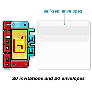 20 Video Game 10th Birthday Party Invitations with Envelopes Double Sided Video Game Console Shaped Fill-in Invitations Invites for 10 Year Old