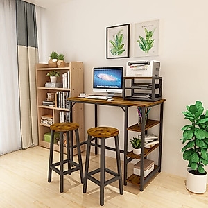 YMYNY Bar Stools Set of 2, Round Bar Chairs with Footrest, Counter Height Stools for Kitchen, Dining Room, Bistro, Industrial Breakfast Stools, 27.6" Tall, Steel Frame, Rustic Brown+Black, UHTMJ510H