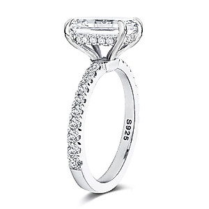 Bo.Dream 2ct Emerald Cut Cubic Zirconia Engagement Rings For Women Platinum Plated Sterling Silver Size 6.5