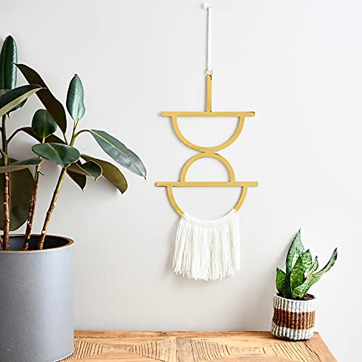 Main + Mesa Geometric Metal Wall Hanging with Tassel, Gold