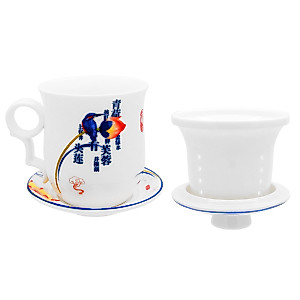 Ameolela Porcelain Tea Cup with Infuser Lid and Saucer Sets - Chinese Jingdezhen Ceramics Coffee Mug Teacup Loose Leaf Tea Brewing System for Home Office