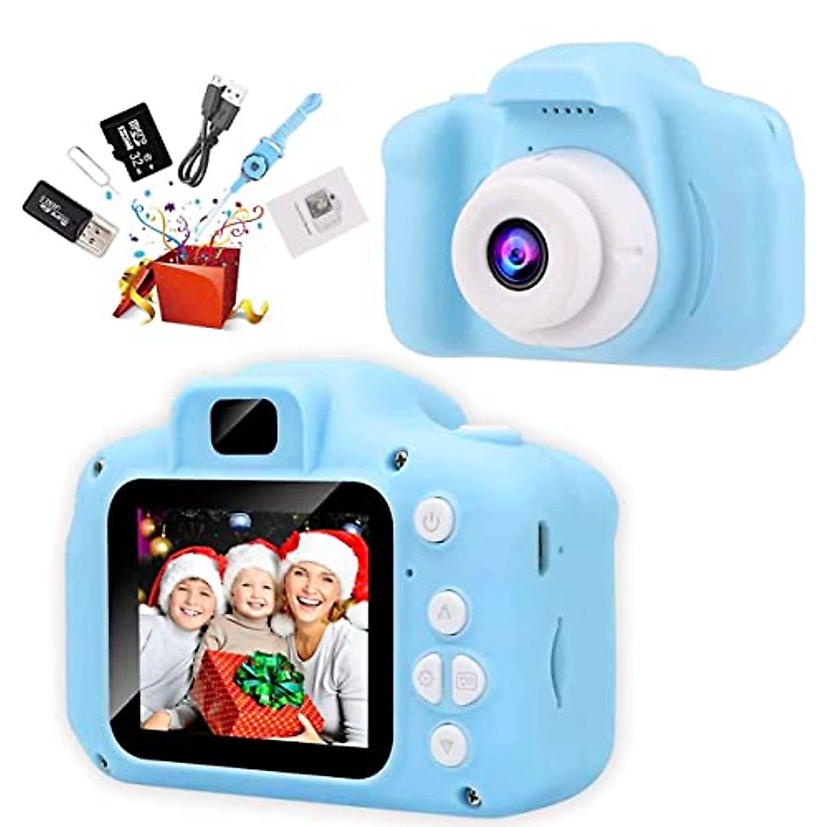 Kids Digital Cameras, Children's Gifts, Camera Digital Toys with 32 GB Memory Card and Reader (Blue)