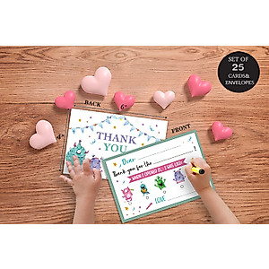 QOFO Cartoon Cell Fill in the Blank Thank You Cards,Bacteria Thank You Card,Gender Neutral Thank You Notes,For Boys Birthday Party,Event,or Holiday Use,Thank You Notes with Envelopes Set of 25-GXK13