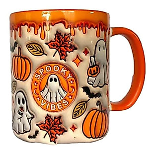 dierjueyers Pumpkin Coffee Cup With Ghost, Halloween Coffee Mug, Halloween Ceramic Coffee Mug, Trick Or Treat Halloween Tumbler Cup, Perfect And Best Gifts For Coffee Lover (Orange*1) (Orange, 24X20)