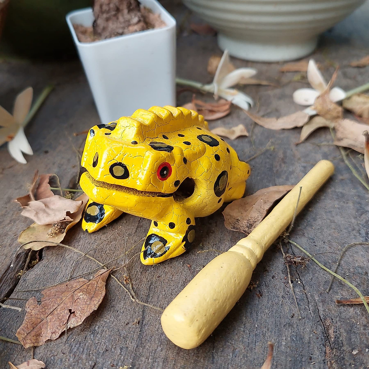 Cozinest 3" Wooden Frog Guiro Rasp Percussion Instruments Tone Block Thailand Craft Wood Frog Musical Instrument Adorable Gift (Yellow Dots)