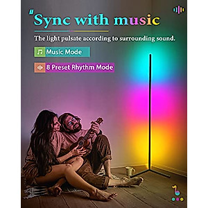 TACAHE Smart Corner Floor Lamp - Advanced Version, APP & Remote Control - Multi Lamp Pattern Sync - Transparent Lampshade with Ultra Brightness, Mood Light for Studio, Gaming Setup - 20W, Black