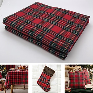 Red Tartan Plaid Fabric Cotton Width 57 Inches Yarn Dyed and Brushed for Festive Christmas Decorations and DIY Crafts and Dress (Red-Black, Cut by The Yard)