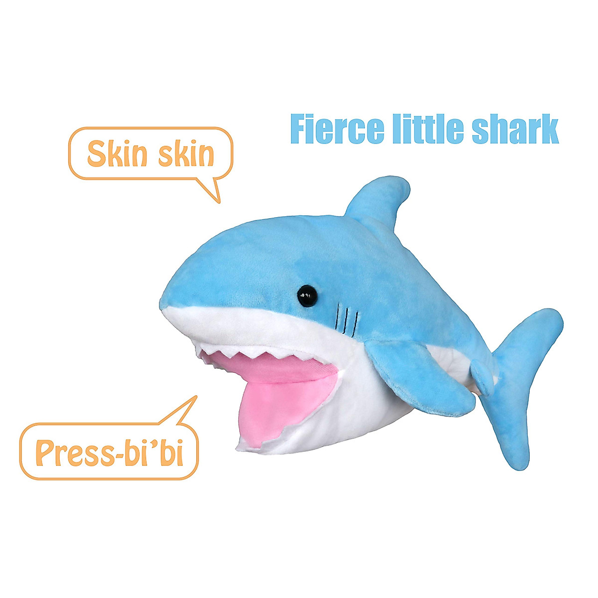 ICE KING BEAR Cute Blue Plush Shark Hand Puppet - Stuffed Animal Toy - 14 Inches Long