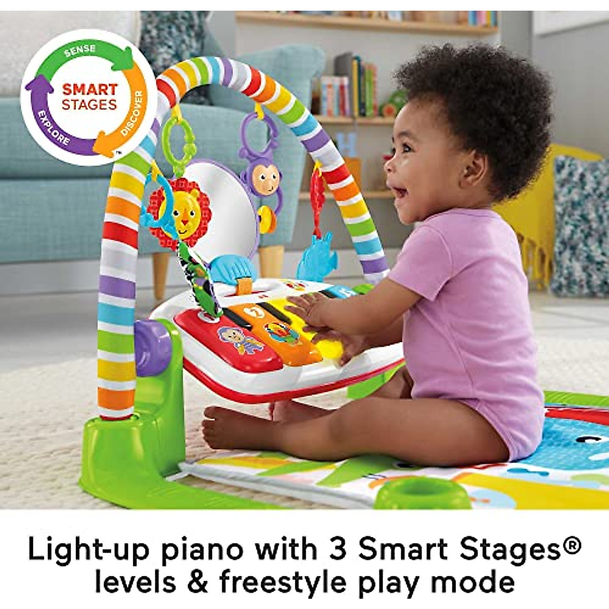 Fisher-Price Baby Gym & Activity Mat, Deluxe Kick & Play Piano Gym with Musical Toys, Lights & Smart Stages Learning