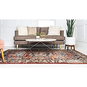 Unique Loom Utopia Collection Traditional Geometric Vintage Inspired Area Rug with Warm Hues, 8' x 10', Terracotta/Blue