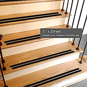 Grip Tape - Heavy Duty Anti Slip Tape 80 Grit Non Slip for Stairs Outdoor/Indoor, Waterproof High Traction Stairs Non Skid Treads, Durable Triple Layer Adhesive - Black (1 Inch x 20 Feet)