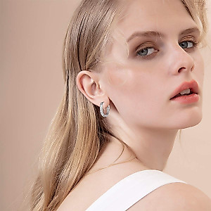 Carleen Created Diamond Hoop Earrings 925 Sterling Silver Channel Setting Round White Cubic Zirconia Huggie Birthday Gifts for Women Diameter 18mm / 0.71"