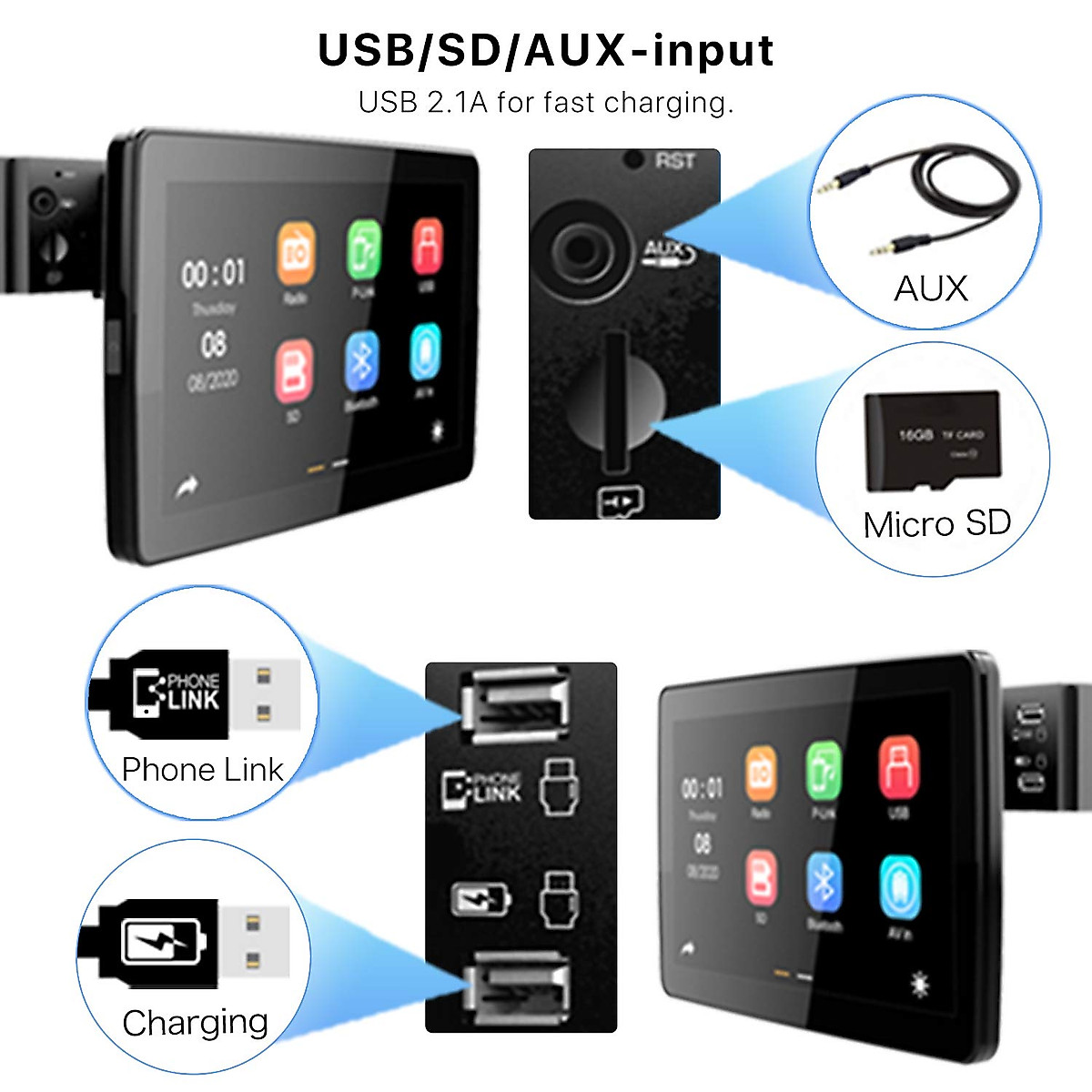 9" Single Din Car Stereo with Apple CarPlay, aboutBit Adjustable Multimedia Receiver with PhoneLink/Bluetooth/MIC/Dual USB/AM&FM Radio/USB & SD/Backup Camera/Steering Wheel Control
