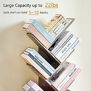 Tajsoon 9 Tier Tree Bookshelf with Drawer Bookcase, Floor Standing Book Storage Rack, Tall Bookshelf for CDs/Books/Movies, Bookshelf Organizer for Bedroom, Living Room, Home Office,Greige