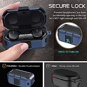 [with Lock] TOLUOHU Cover for Bose QuietComfort Earbuds Case, Shock-Absorbing Protective PC+TPU Security Lock Case Compatible with Bose QuietComfort Earbuds for Men Women with Keychain (Blue)