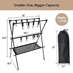 Sutekus Cookware Hanging Rack Collapsible Multifunction Camping Stand Outdoor Tools Hanging Organizer with Hooks (Large(40"X38"))