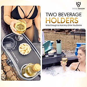 Speed Wagon Foundation Hot Tub Table Tray - Hot Tub Tray Table with Drink Holders & A Hot Tub Scum Absorber - Hot Tub Accessories for Adults, Table Fits Most Hot Tubs, Hassle-Free Installation