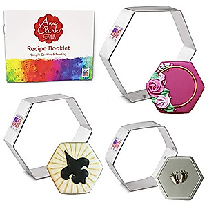 Hexagon Shapes Cookie Cutters 3-Pc. Set Made in the USA by Ann Clark, 3", 3.5", 3.75"