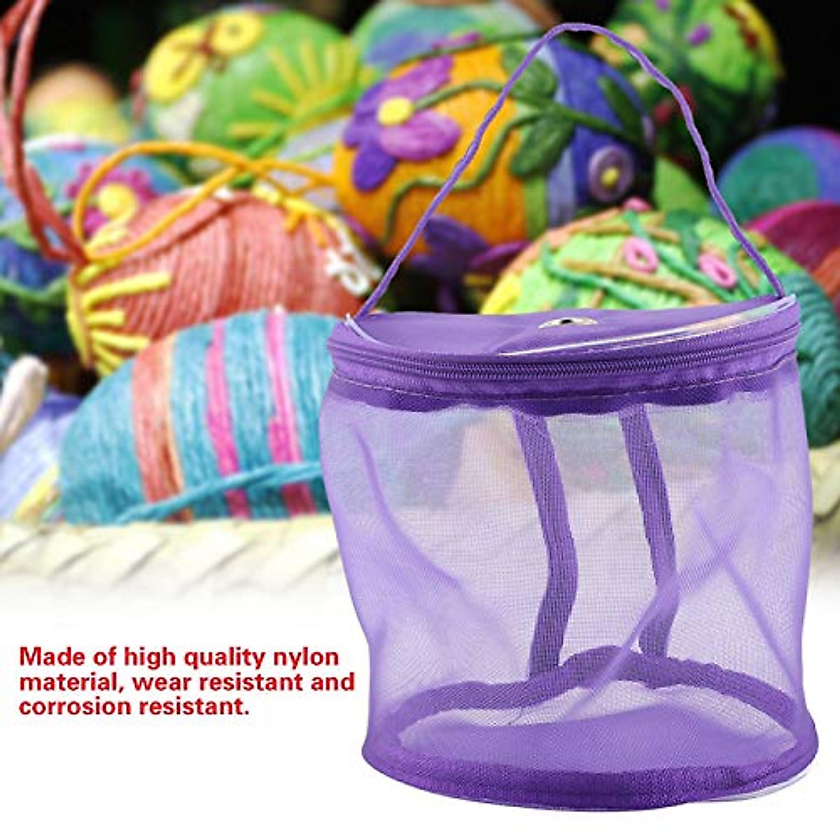 Knitting Bag for Yarn Storage, Oxford Cloth Woven Crocheting Organizer Holder Hollow Mesh Cylinder Crochet Wool Small Accessories Container Tool (Purple)