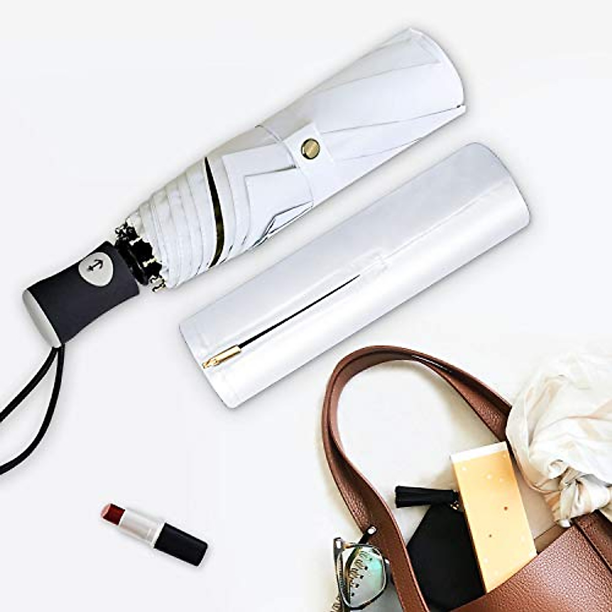 DBA FDJASGY UV Sun Umbrella Compact Folding Travel Umbrella Auto Open Close Compact Folding Rain Umbrellas for Women Men Blocking UV 99.98% White