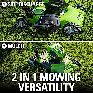 Greenworks 40V 19" Brushless (2-In-1) Lawn Mower, 4Ah USB (Power Bank) Battery and Charger Included MO40L414