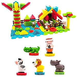 Picasso Toys PTB100 100pcs Hedgehog Block 3D Building Blocks Tiles Safari Theme Set Learning Playset STEM Toy Set Educational Kit Child Brain Development Preschool Kindergarten Toy for Age 3 & Up