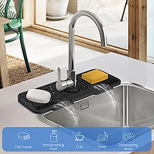Sink Faucet Mat Splash Guard, 5° Slope Silicone Faucet Draining Mat for Kitchen Sink, 17" x 6" Cuttable Faucet Water Catcher Mat-Multipurpose Splash Guard for Kitchen Sink Area & Bathroom Countertop
