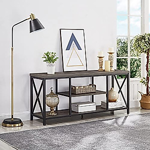 EXCEFUR 55 inch TV Stand for TV up to 65 inch, Rustic Wood and Metal Media TV Console Table for Living Room, Grey