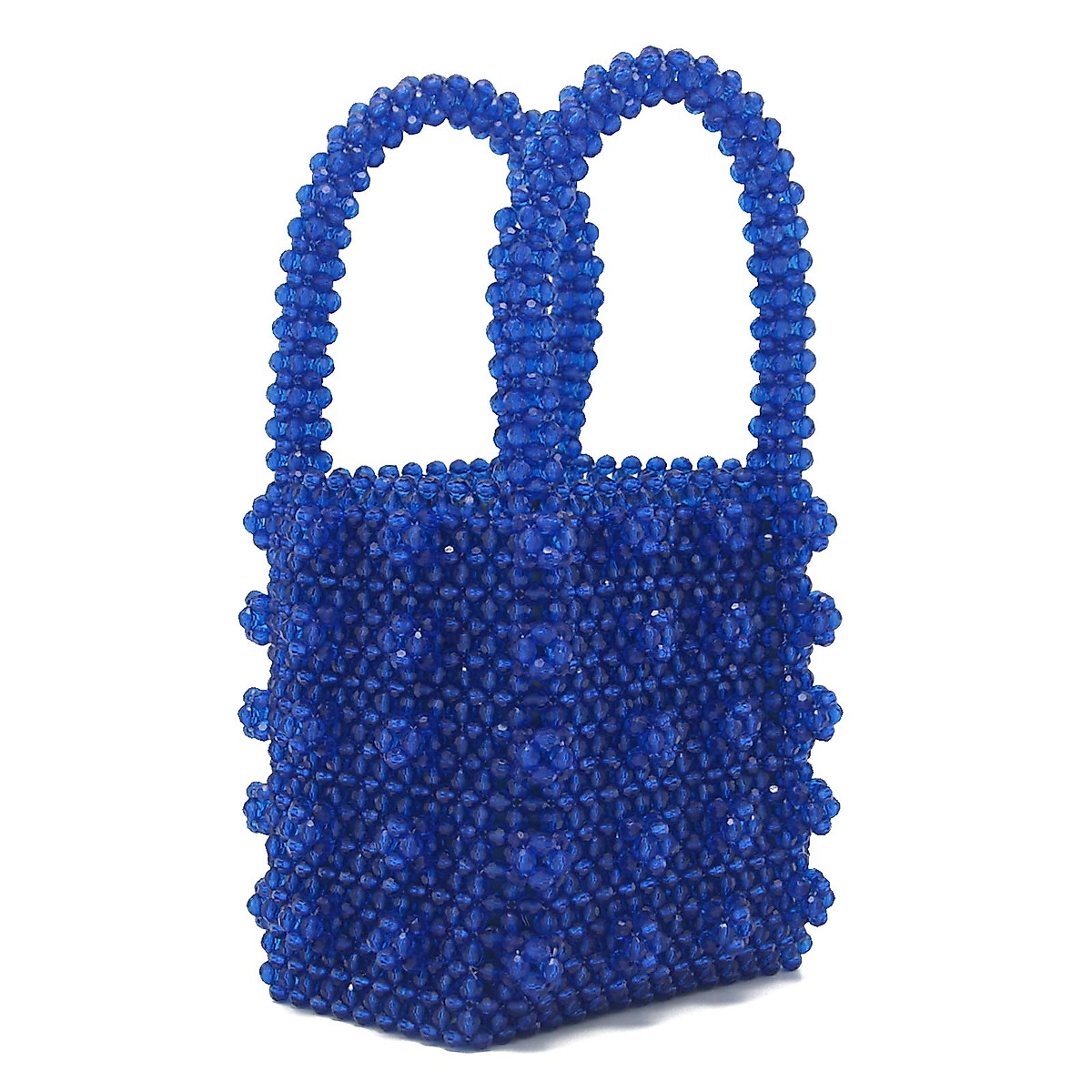 Miuco Womens Beaded Handbags Handmade Weave Crystal Pearl Tote Bags Blue