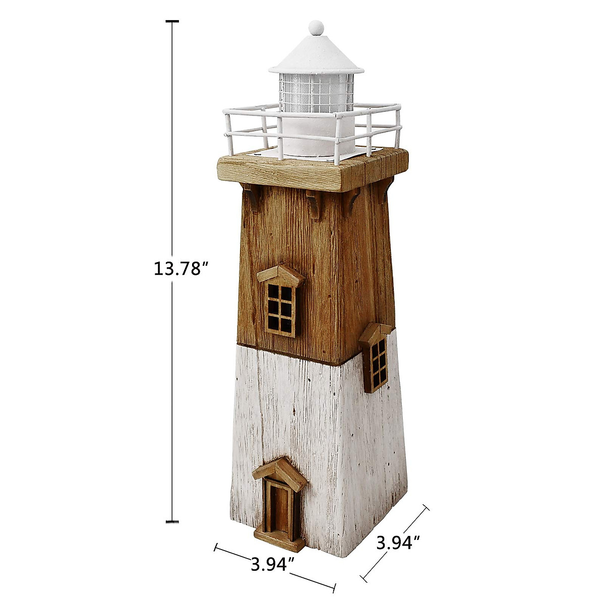 Waroom Home Rustic Wood Lighthouse Decor with Light Tabletop Nautical Decor, Wooden Decoration Beach Themed Coastal for Mediterranean 13.78H inch