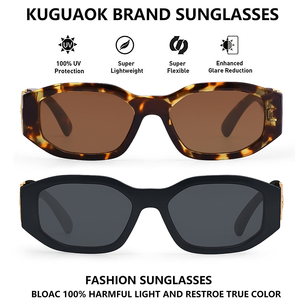 KUGUAOK Irregular Rectangle Sunglasses Women Trendy Design UV Protection Small Sun Glasses
