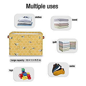 Storage Basket Organizer Animal Bee with Handles, Bee Print Foldable Storage Bins Rectangular Storage Box for Nursery Shelf Books Clothes Toys Kids Bins, 1 Pack