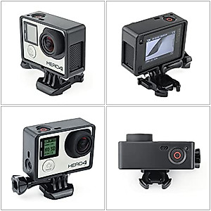SOONSUN Frame Mount Housing Case with Basic Buckle and Long Thumb Bolt Screw for GoPro Hero 3 3+ 4 Camera and All Slots Fully Accessible-Black