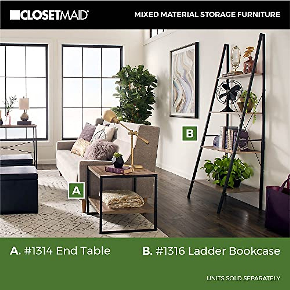 ClosetMaid 1316 4-Tier Wood Ladder Shelf Bookcase, Gray