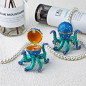 QFkris Octopus Trinket Box with Shinning Rhinestones, Magnetic Jewelry Box Hand-painted Figurine Collectibles Ring Holder Case