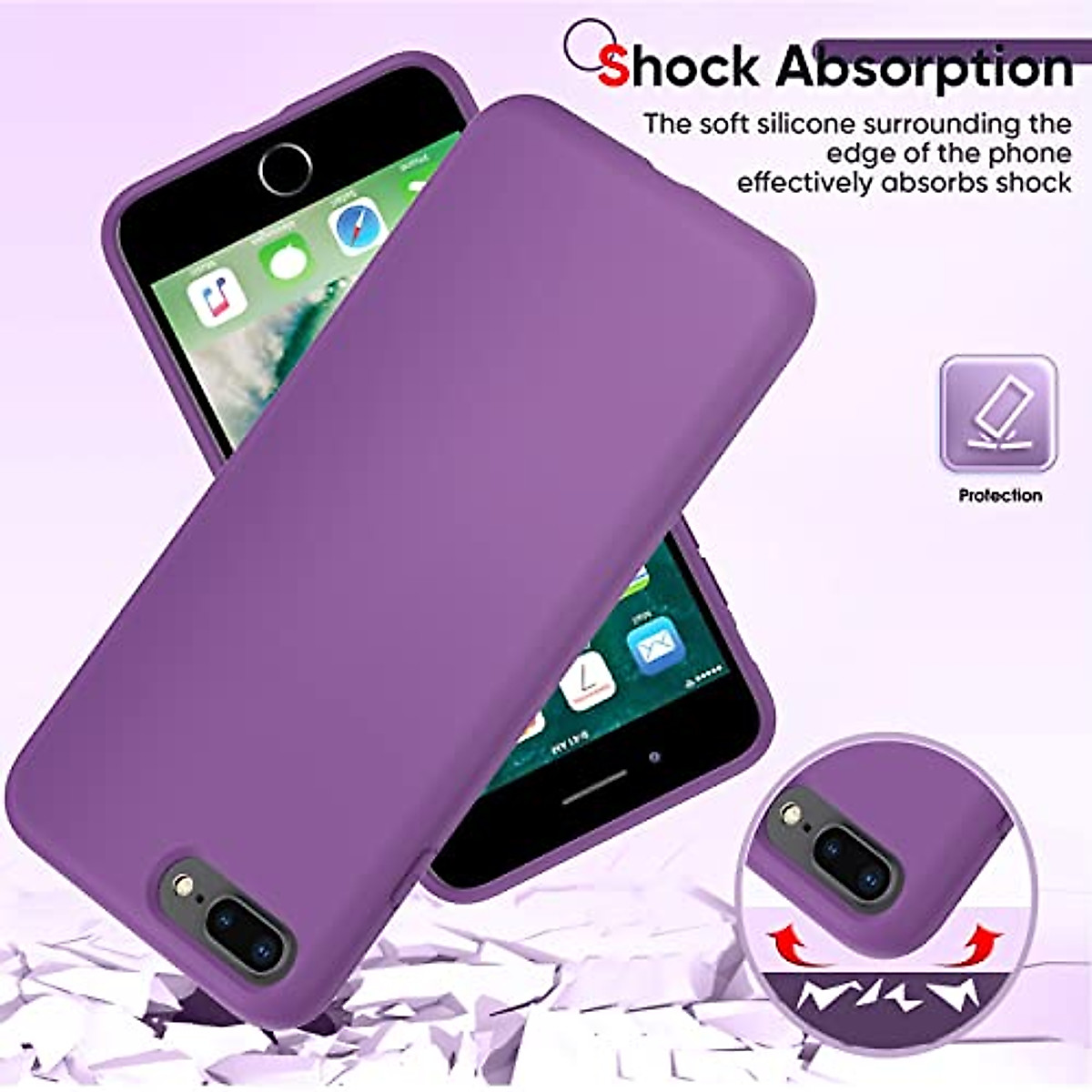 LeYi Phone Case for iPhone 8 Plus: iPhone Case 7 Plus with [2 Pack] Tempered Glass Screen Protectors, Shockproof Full-Body Liquid Silicone with Anti-Scratch Microfiber Liner iPhone 7 Plus, Red Purple…