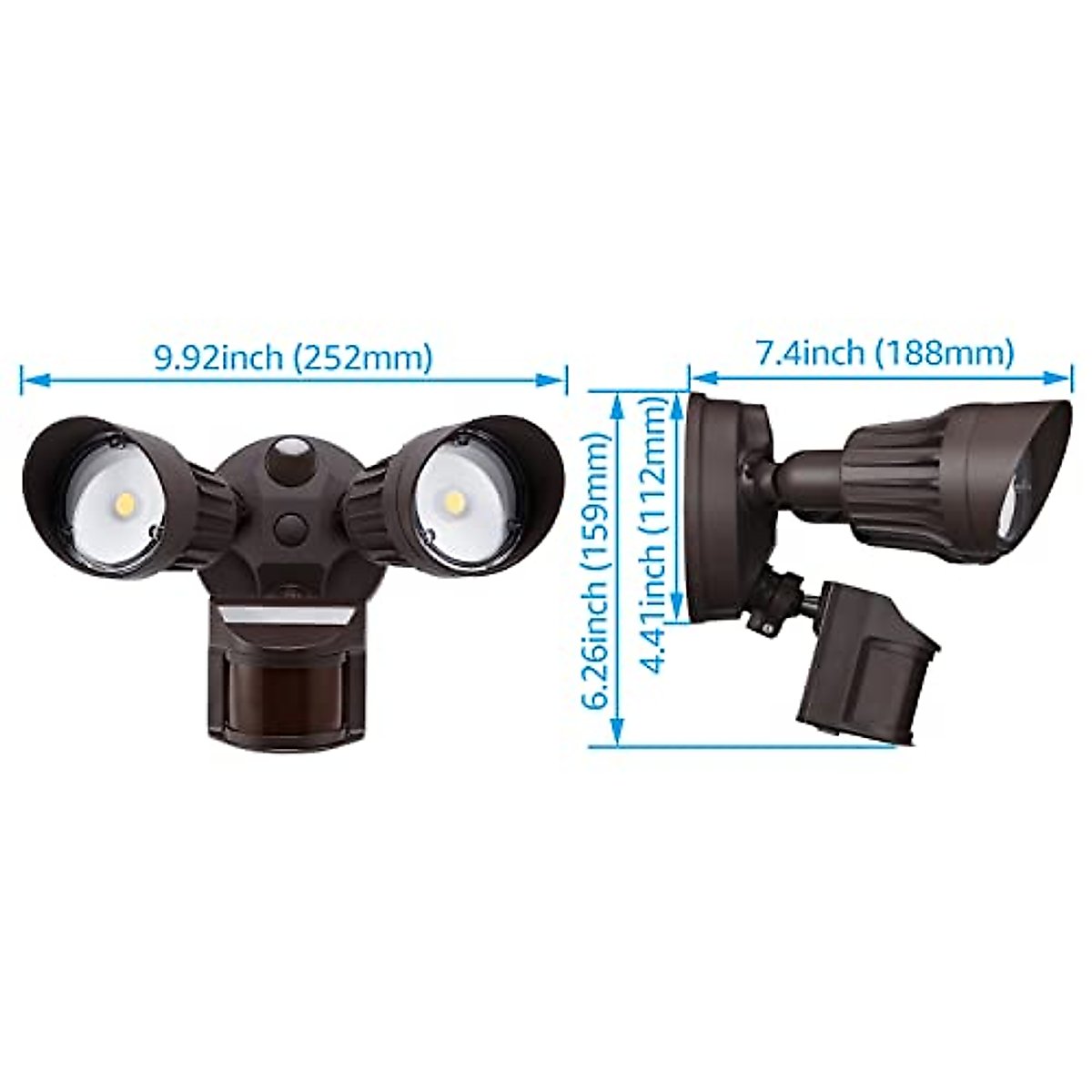 LEONLITE COB LED Security Light, Commercial Motion Sensor Flood Lights Outdoor, 3 Modes Motion Detector+Dusk to Dawn+Switch Control, 100-277V, Adjustable 2-Head, IP65, 5000K Daylight, ETL, Bronze
