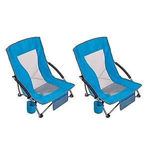 AsterOutdoor Low Sling Beach Chair Folding Lightweight Mesh Back Sand Chair for Camping Outdoor Lawn, Carry Bag Included, Supports 250lbs (2 Count)