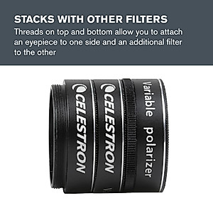 Celestron – Variable Polarizing Moon Filter for Telescopes – Fits 1.25" Telescope Eyepieces – Adjustable 1-40% Light Transmission – Perfect Filter for Moon, Venus, and Double Star Viewing