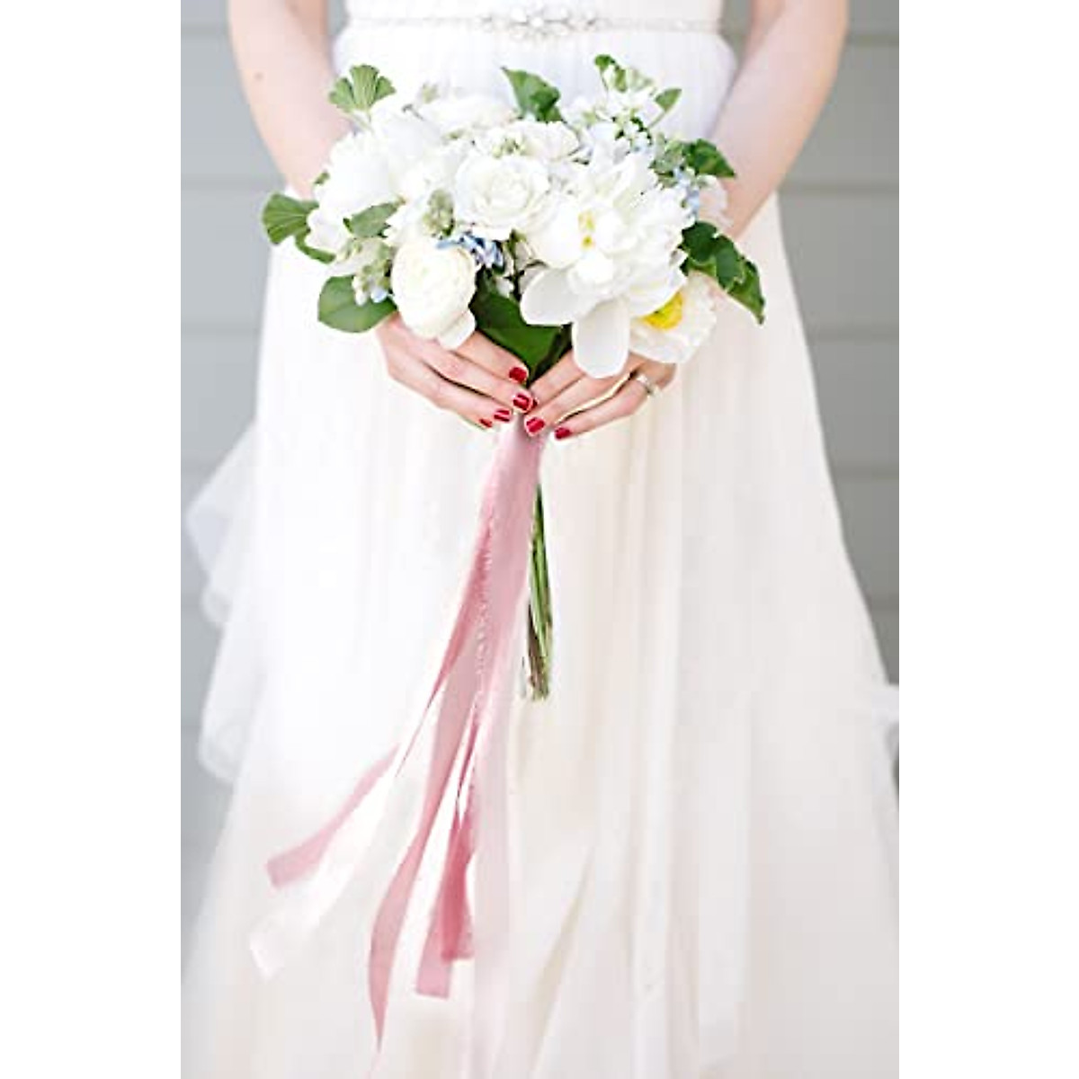 Serwalin Fringe Pink Chiffon Ribbon Silk Ribbon Set for Gift Wrapping 1.5" 6 Yd Fringe Frayed Edges Boho Wedding Ribbon Set for Bouquets Wrap,Wedding Invitations, Gifts Wrapping, Blush Pink