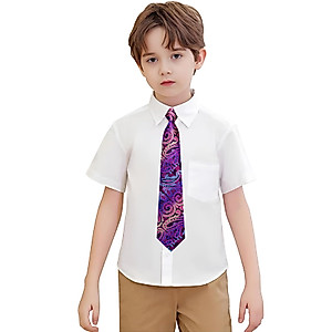 Hi-Tie Silk Boys Tie 8-14 Self-Tied Ties for Boy Paisley Solid Kid Necktie and Pocket Square Set for Wedding,Purple