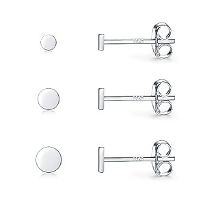 Sterling Silver Stud Earrings for Women, Tiny Flat Dot Earrings Set | Small Hypoallergenic Circle Stud Earrings | Dainty Round Tragus Cartilage Studs for Men (2mm/3mm/4mm)