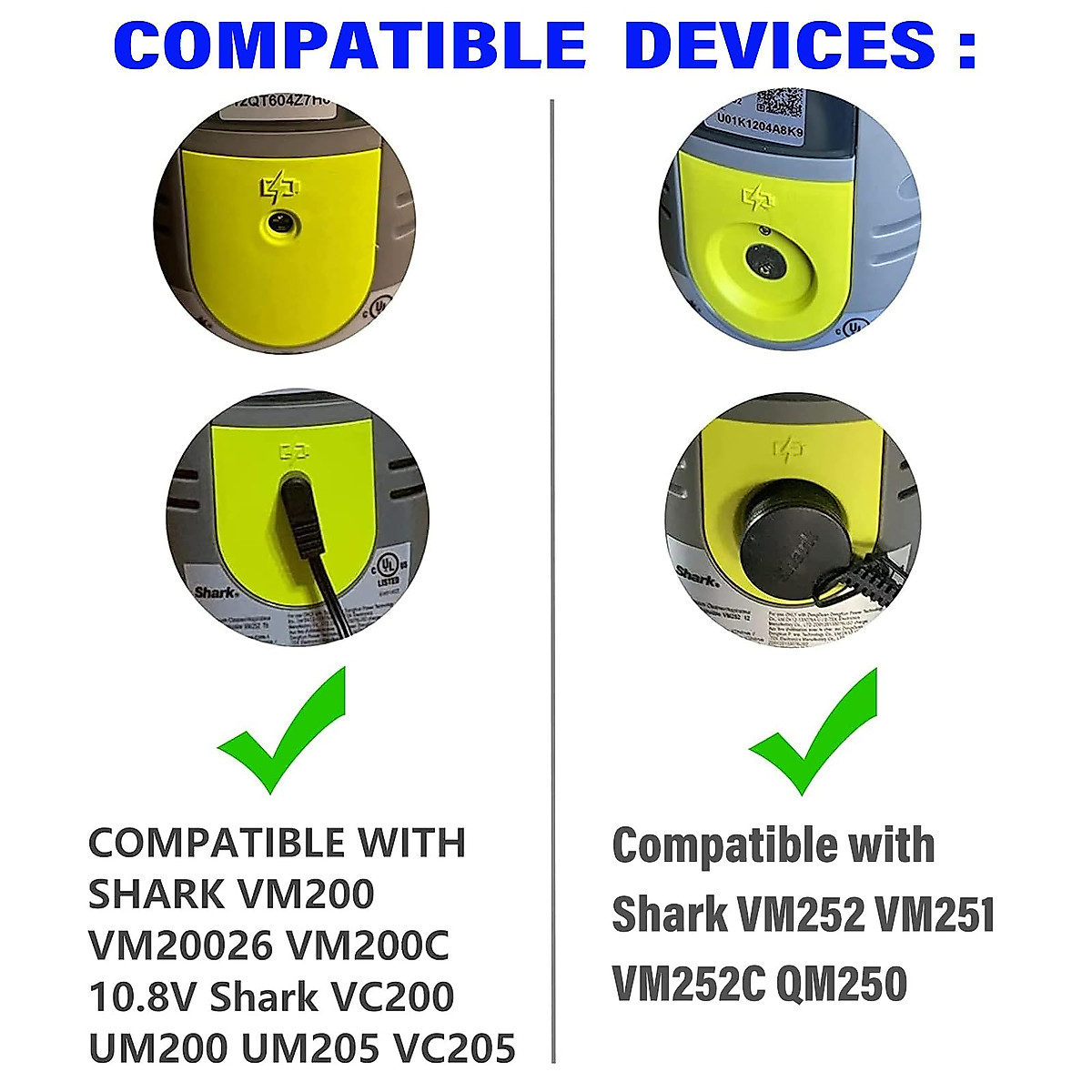Replacement for Shark Vacmop Charger Compatible with Shark VM252 VM251 VM252C QM250 VM200 VM200C VC200 UM205 VC205 Hard Floor Vacuum Mop Charger